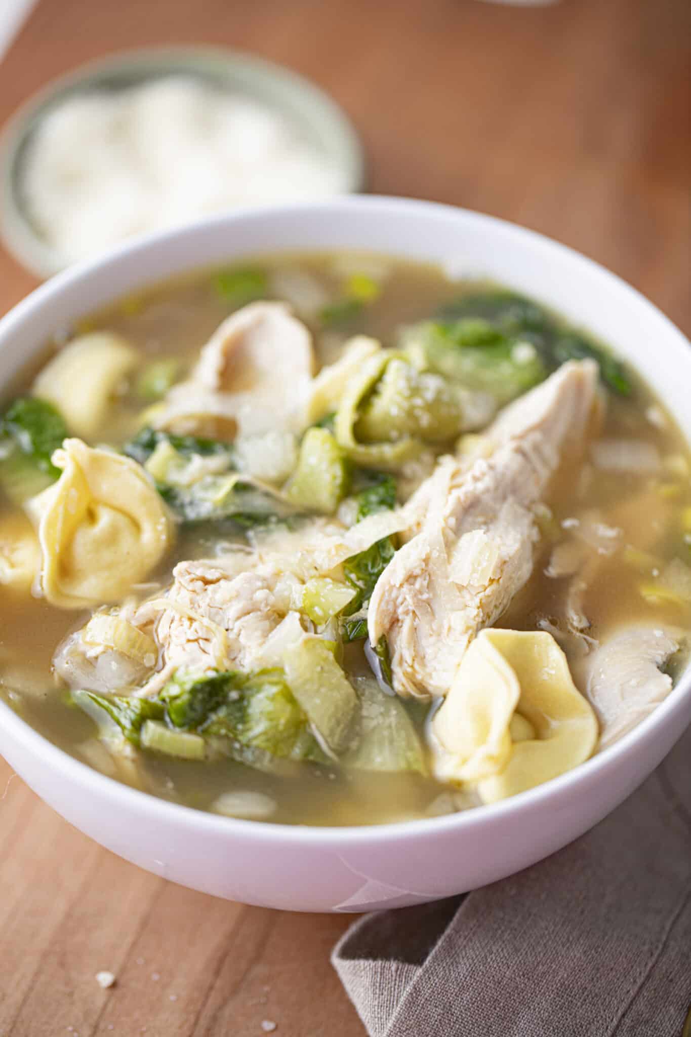 Easy Chicken and Escarole Soup Recipe with Tortellini - Seasoned and Salted