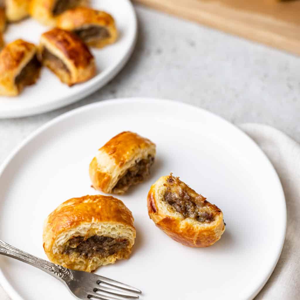 Easy Mini Sausage Rolls Recipe with Puff Pastry - Seasoned and Salted