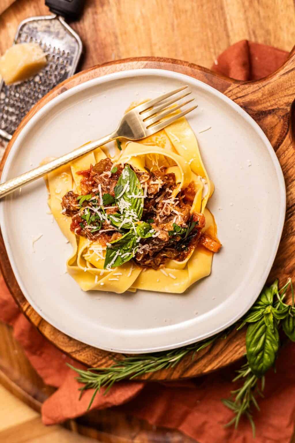 Braised Short Rib Ragu Recipe with Pappardelle Pasta - Seasoned and Salted