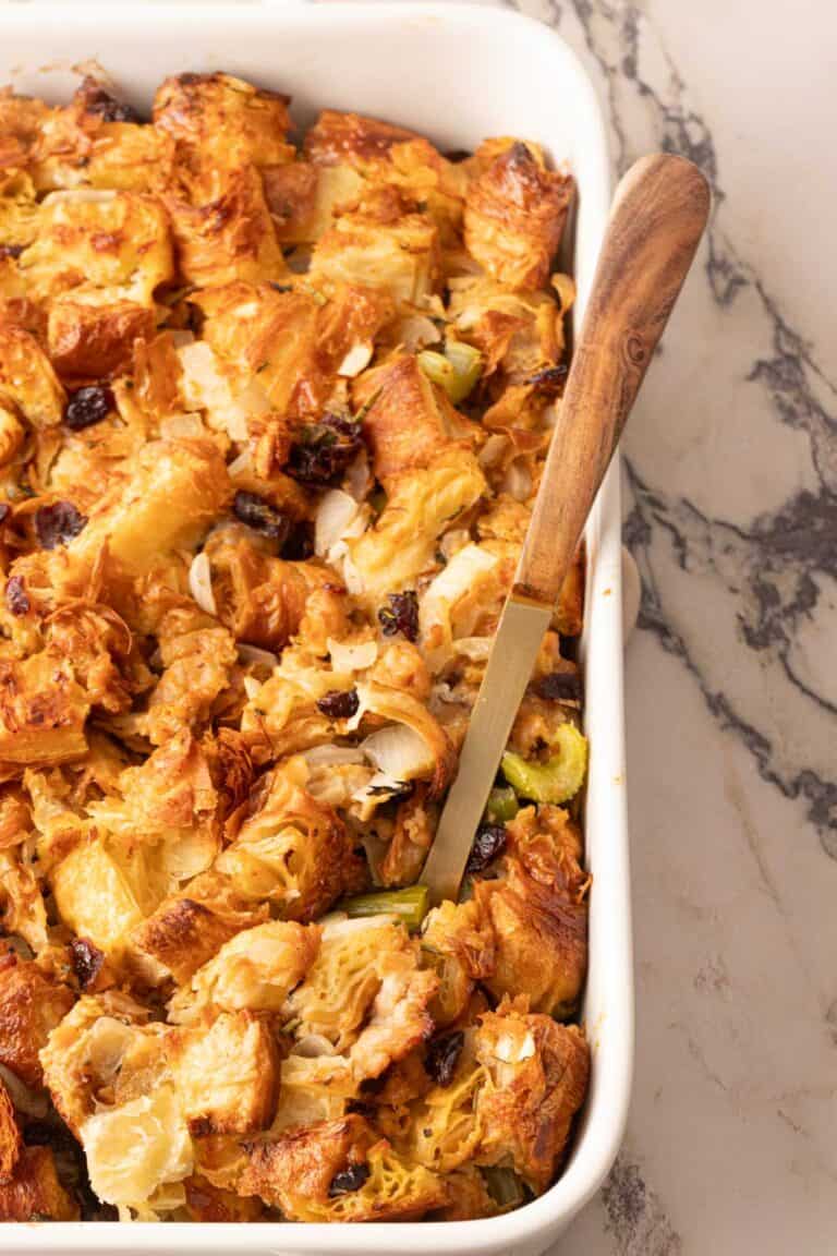 Easy Herby Croissant Stuffing Recipe with Sausage - Seasoned and Salted