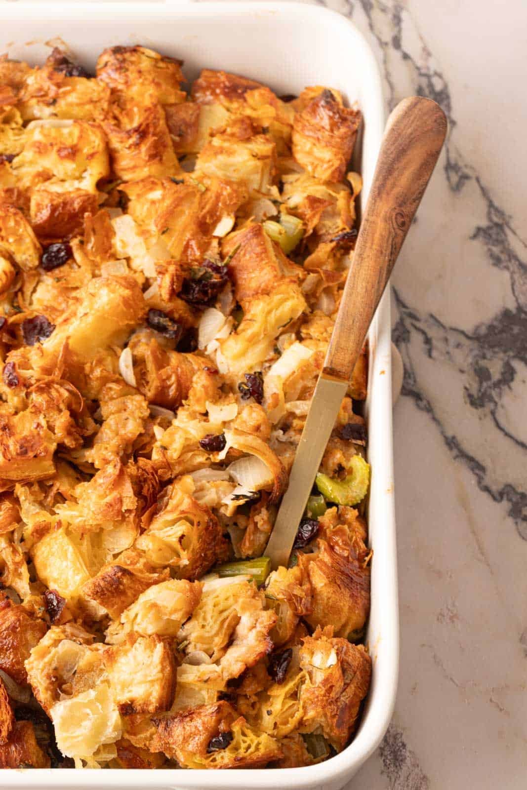 Easy Herby Croissant Stuffing Recipe with Sausage - Seasoned and Salted