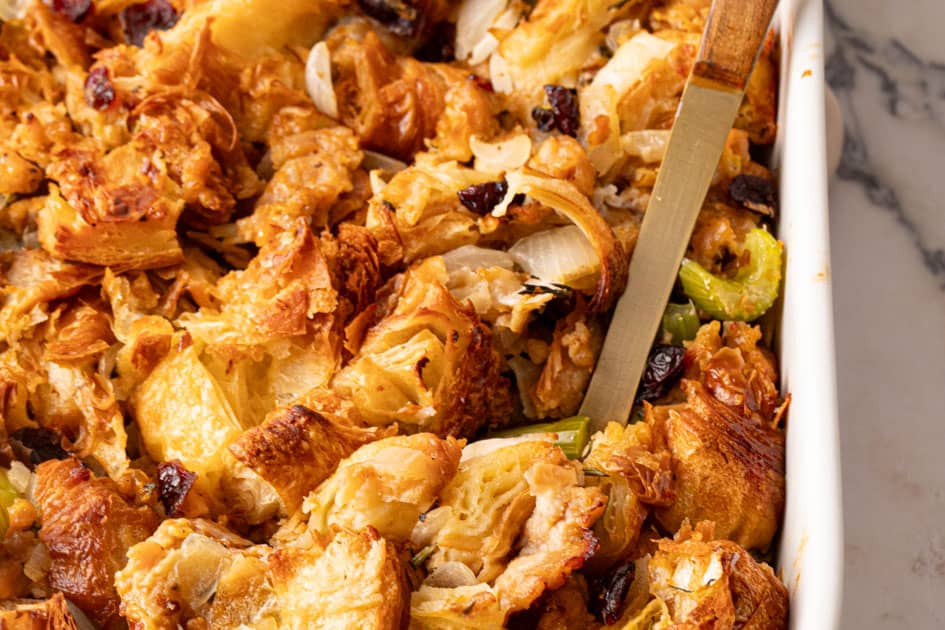 Easy Herby Croissant Stuffing Recipe with Sausage - Seasoned and Salted