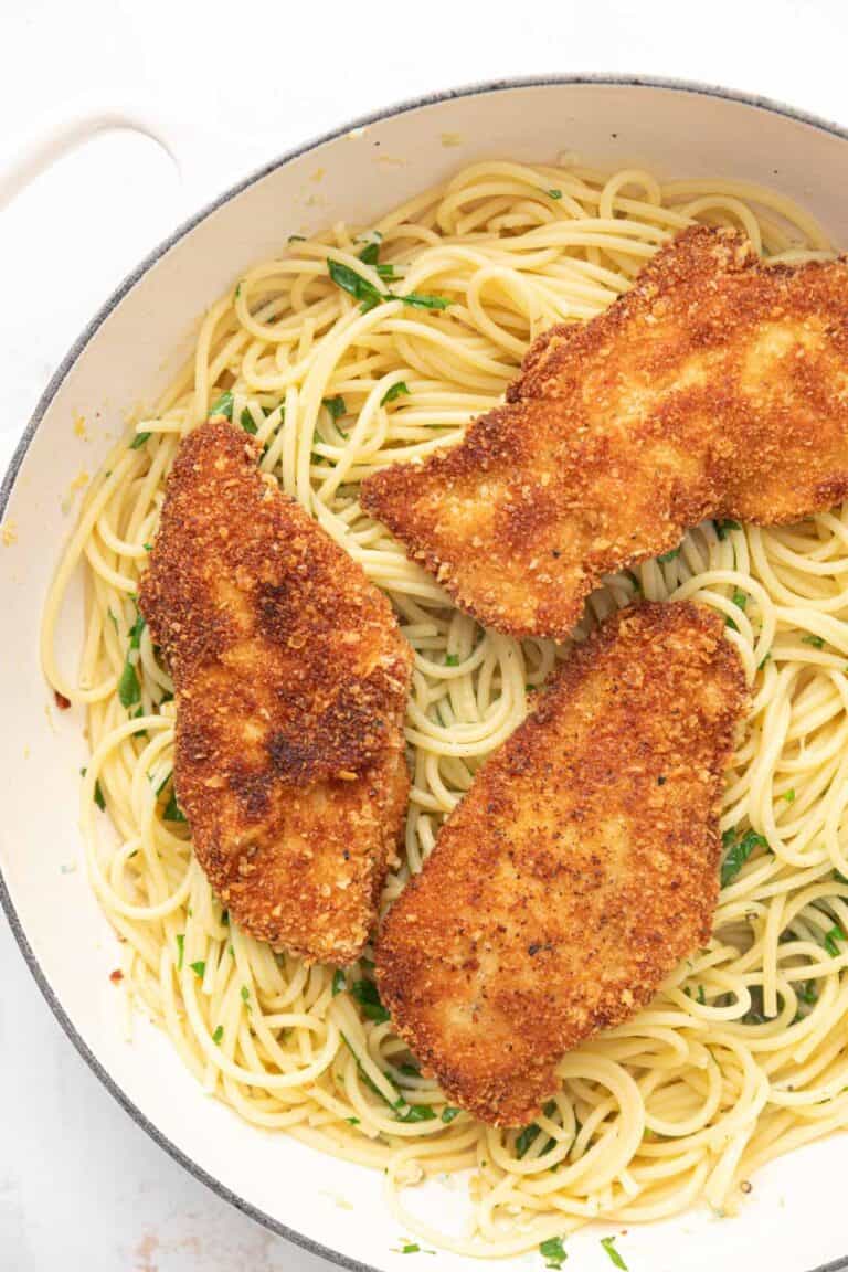 Italian Chicken Milanese Pasta (Easy Lemon Spaghetti) - Seasoned and Salted
