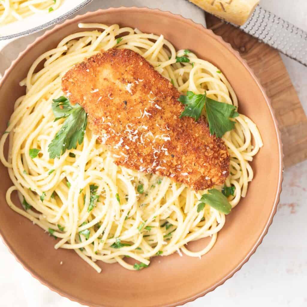 Italian Chicken Milanese Pasta (Easy Lemon Spaghetti) - Seasoned and Salted