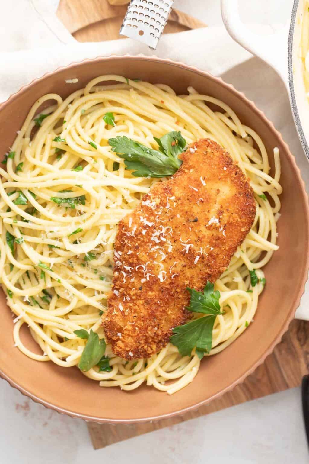 Italian Chicken Milanese Pasta (Easy Lemon Spaghetti) - Seasoned and Salted