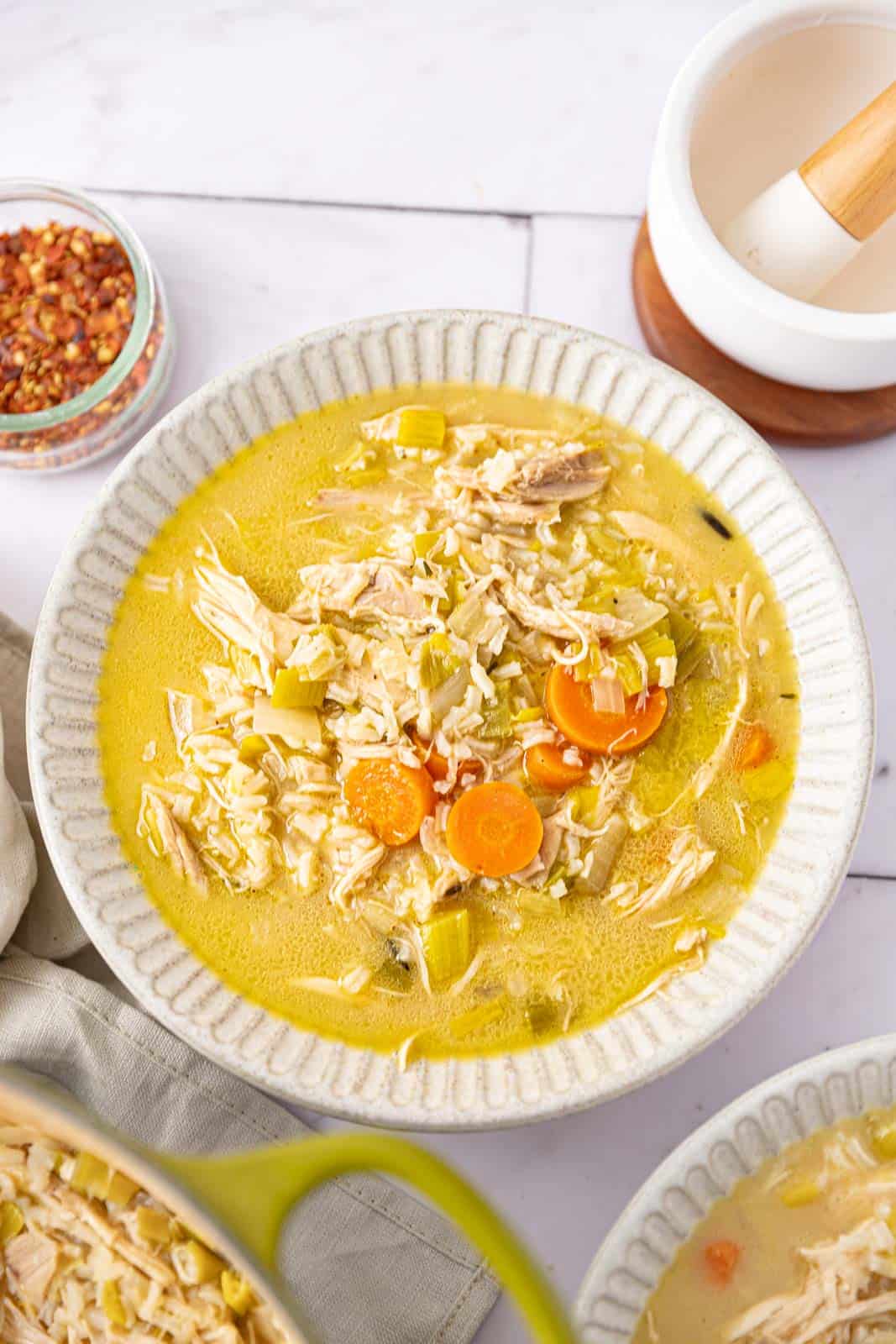 Easy Chicken Leek Soup with Rice and Lemon Recipe - Seasoned and Salted