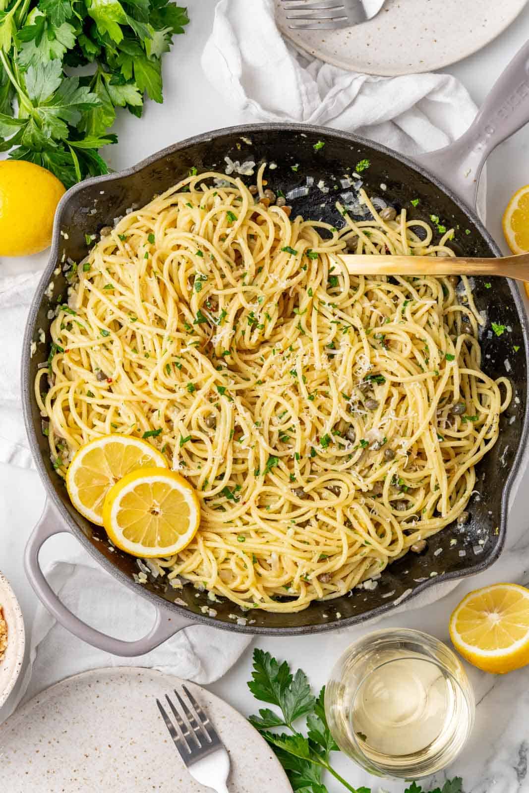 Easy Lemon Caper Pasta Recipe with Spaghetti and White Wine - Seasoned ...