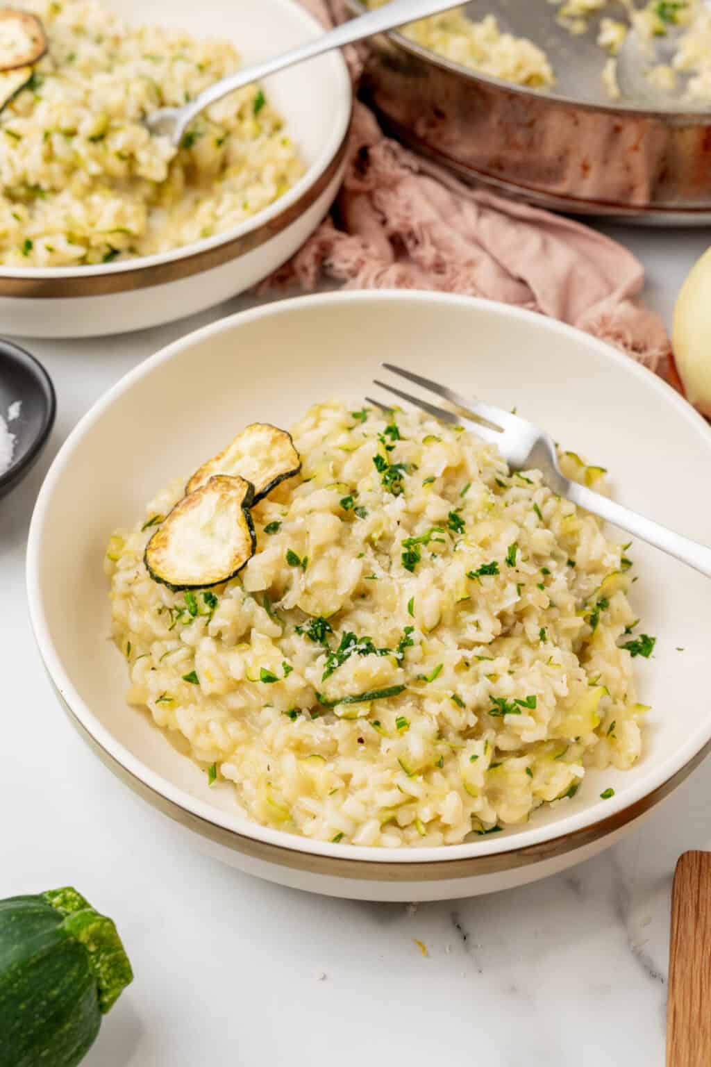 Creamy Zucchini Risotto with Parmesan (Easy Recipe) - Seasoned and Salted