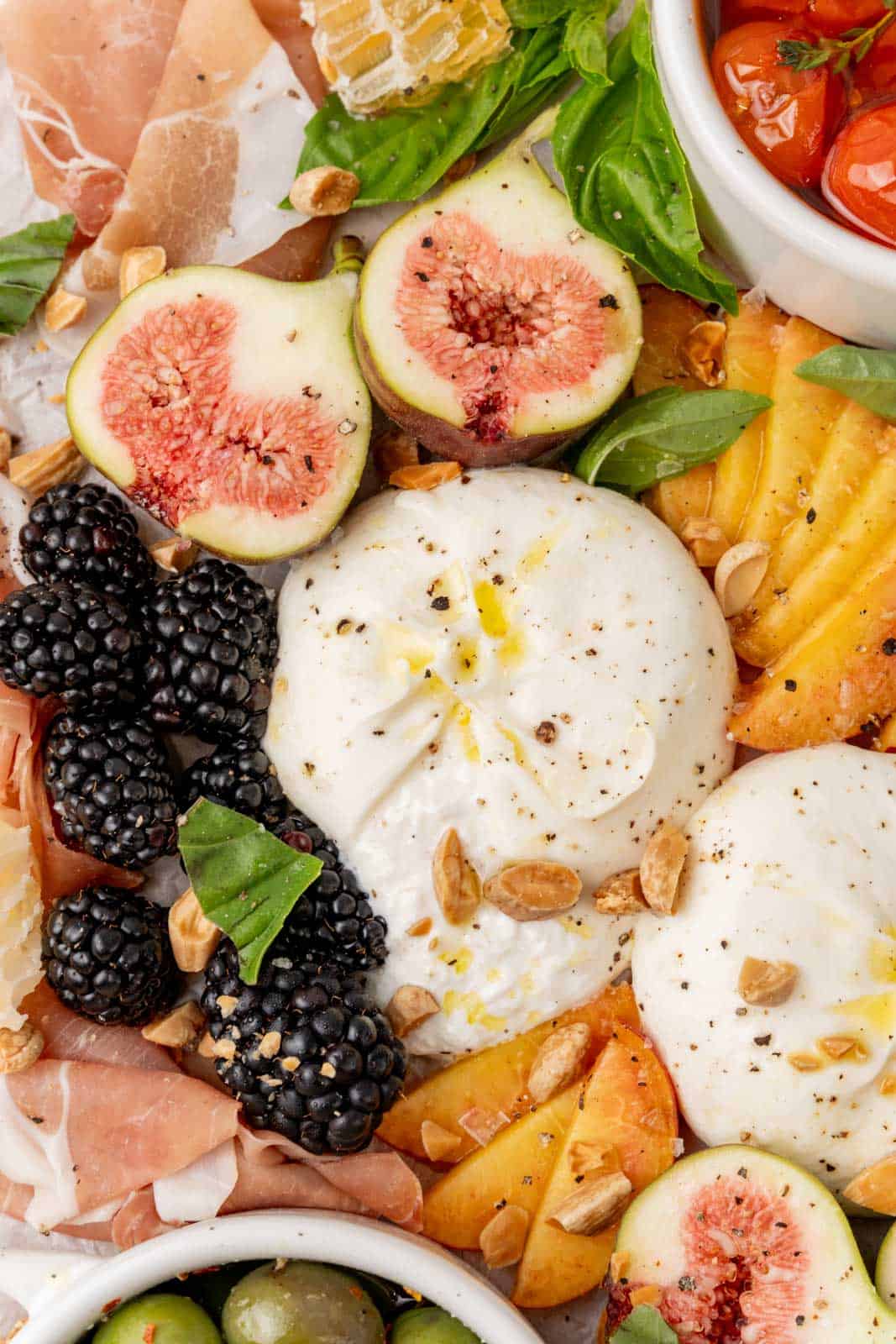 Summer Burrata Board with Peaches and Prosciutto - Seasoned and Salted